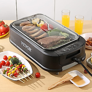 VEVOR Smokeless Indoor Grill, 110 sq.in 1500W Electric BBQ Grill with Non-Stick Surface, Adjustable Temperature, Turbo Smoke Extractor, Detachable Dishwasher-safe Smokeless Grill for Party Camping