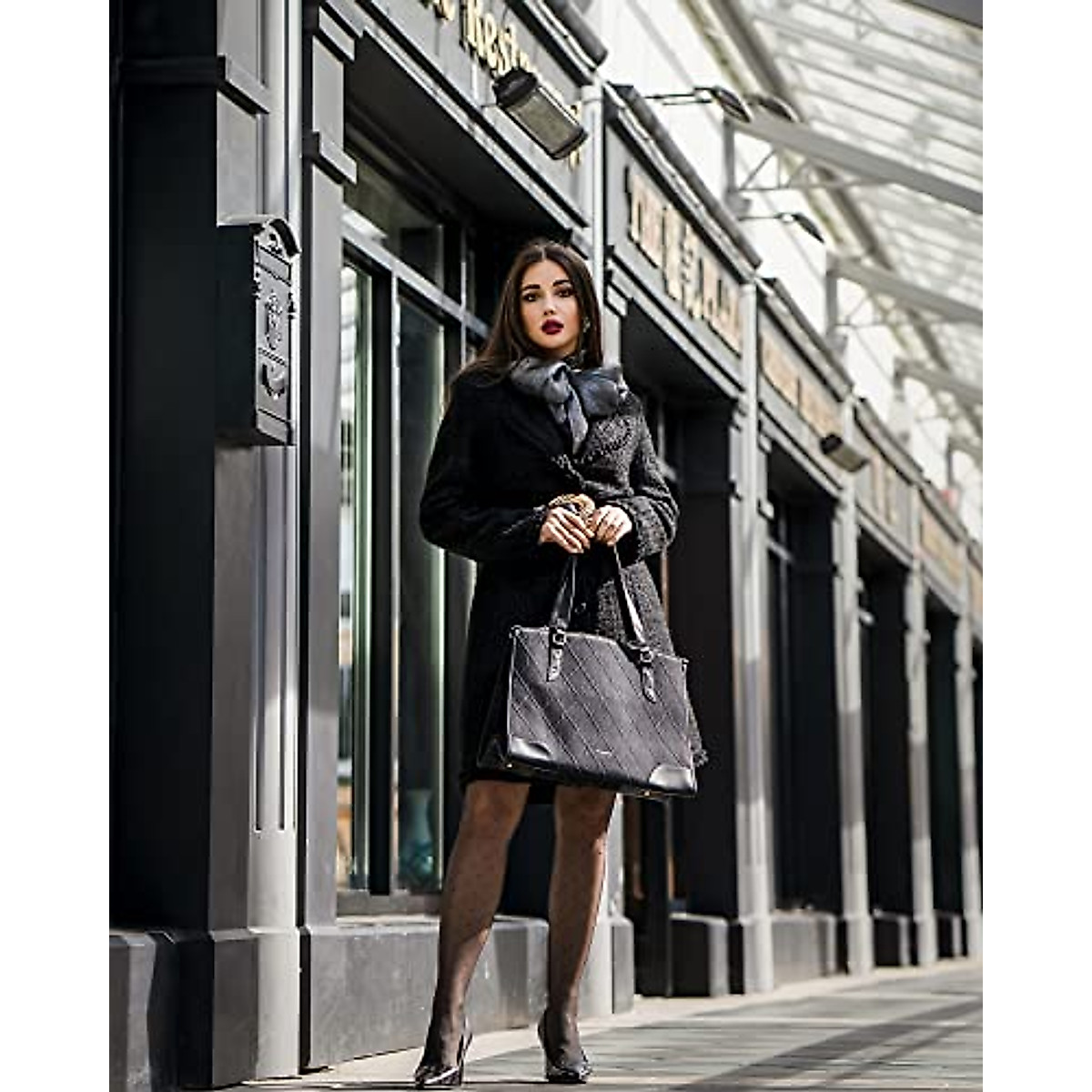 Missnine Tote Bag for Women Denim Teacher Bag Casual Work Bags 15.6 inch Shoulder Bag for Office Business