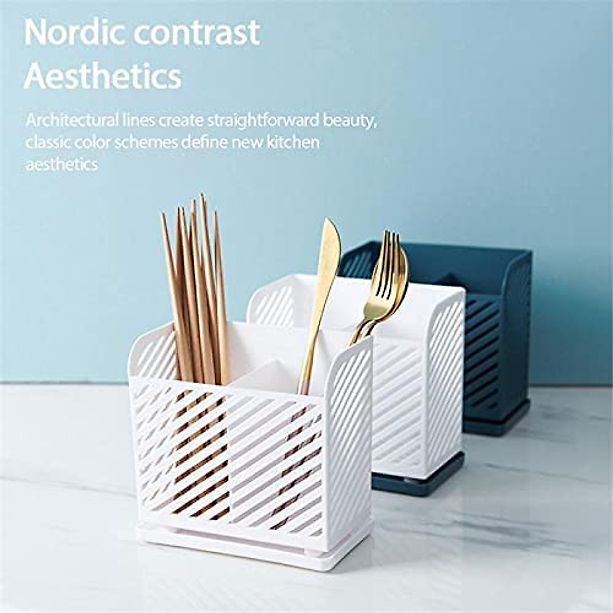 ceramic Utensil Caddy Chopsticks Rack with Spoon Storage Box for Cutlery Basket Pen Holder chopstick holder (Color : White)