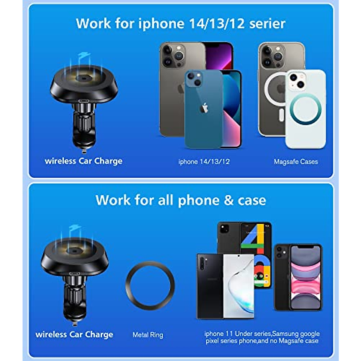 Magsafe Car Mount Charger for iPhone 14/13,Car Phone Holder Mount Wireless Charging Compatible with iPhone 13/13 Pro/Max/12/12 Pro/ 12 Pro Max/ 12 Mini,15W iPhone Charger Fast Charging