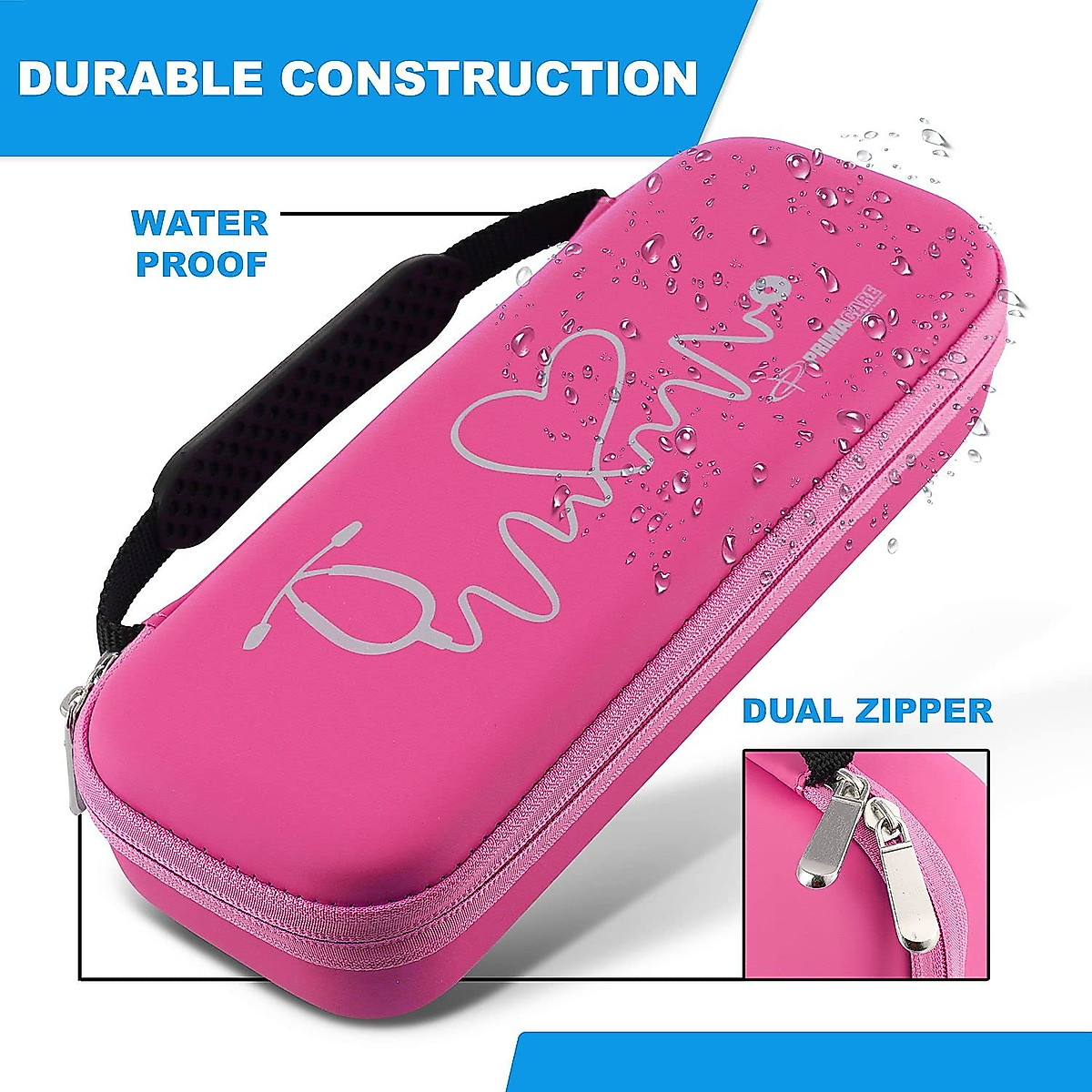Primacare KB-9397-PK Stethoscope Case, SUPPLIES INCLUDED, Pink with Multiple Compartments, Portable and Lightweight First Aid Kit Bag with Vital Medical Supplies, Nursing Accessories for Nurses