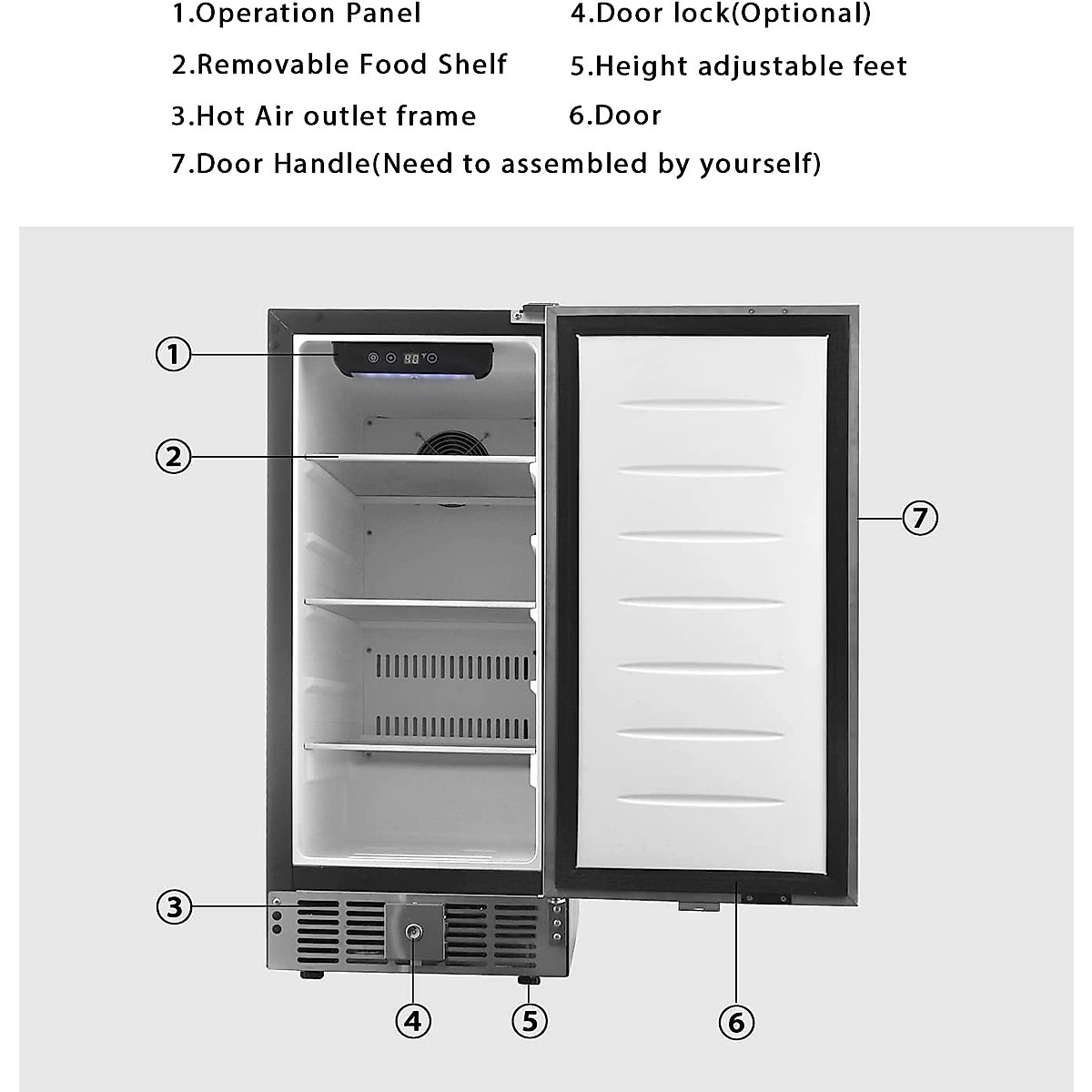 WATOOR 15 Inch Built-in Fridge Stainless Steel Beverage Cooler Under Counter Refrigerator with 36-61°F Temperature Range - Soda and Beer Refrigerator
