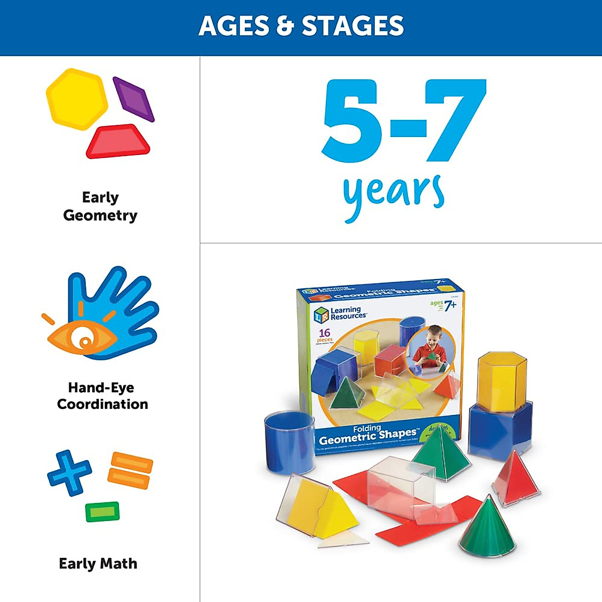 Learning Resources Folding Geometric Shapes - 16 Pieces, Ages 7+ Geometry Accessories, Teacher Aids, Math Helper, Teacher Supplies, Math Games for Kids