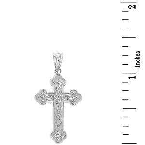 Religious Jewelry 10k White Gold Eastern Orthodox Floral Rose Cross Pendant