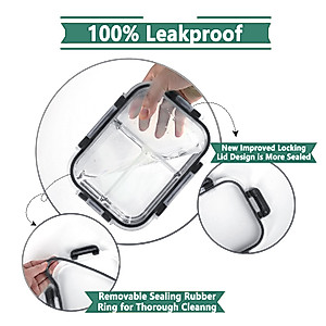 HOMBERKING 8 Pack Glass Meal Prep Containers 3 Compartment, 36oz Glass Food Storage Containers with Lids, Airtight Glass Lunch Bento Boxes, BPA-Free & Leak Proof (8 lids & 8 Containers) - Black