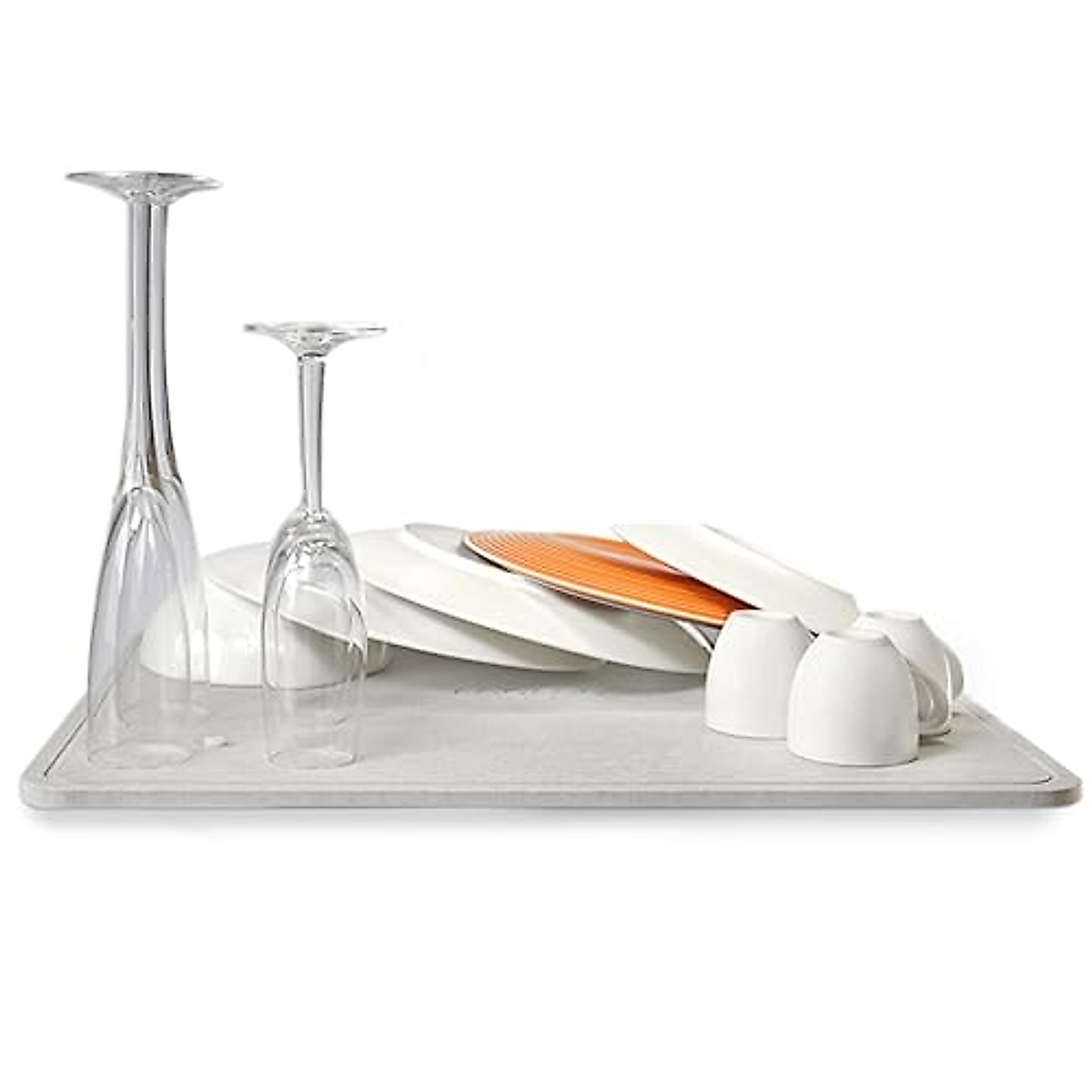 Momo Lifestyle Stone Dish Drying Mat DryPad 19.7" X 15.7" Misty Gray, Large Stone Drying Mat for Kitchen Counter, Drying Stone for Kitchen Counter Fits Various Dish Racks, Zero Rust Dish Drying Stone