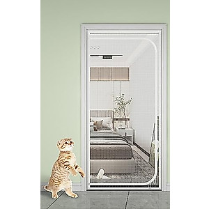 Zipper Screen Door Screen Door Pet Screen Door Zipper Door Door net Bug Screen for Doorway Mosquito Screen (D White,W x L:80x210cm(31×82inch))