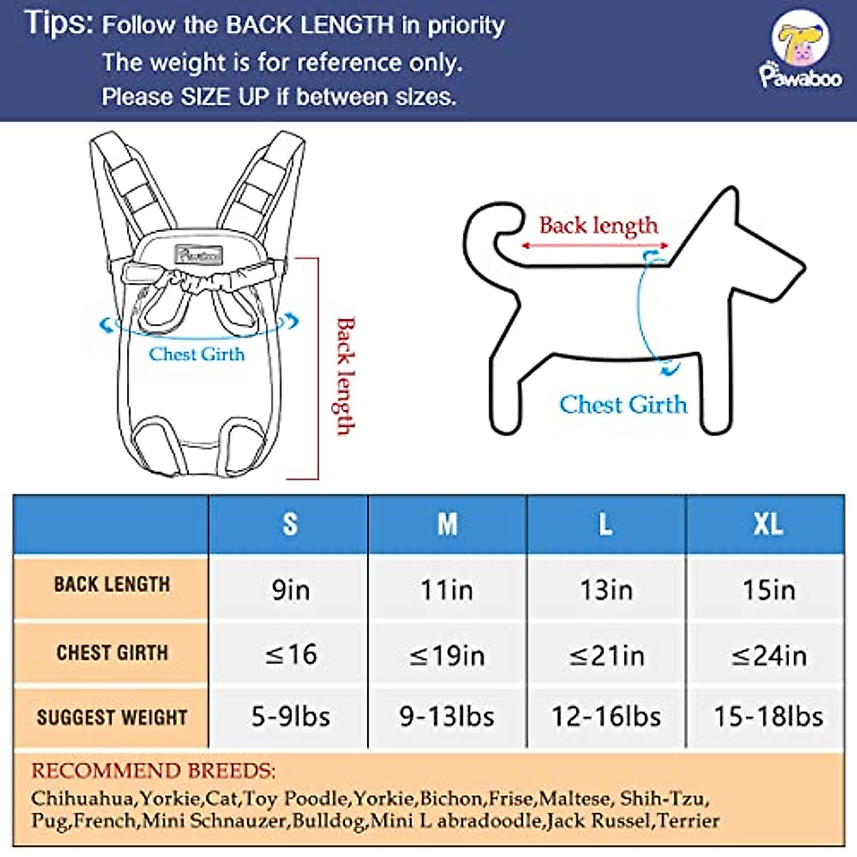 Pawaboo Pet Carrier Backpack, Adjustable Pet Front Cat Dog Carrier Backpack Travel Bag, Legs Out, Easy-Fit for Traveling Hiking Camping for Small Medium Dogs Cats Puppies, Medium, Black