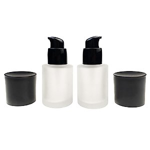 vipolish 2 Pcs 30ML 1OZ Upscale Empty Refillable Frosted Glass Pump Bottle Liquid Foundation Container Dispenser Storage Vial Lotion Essence Emulsion Sample Case for Travel
