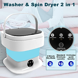 Mini Washing Machine, 12L Foldable Portable Washer and Dryer, Compact Folding Small Laundry Washer, Collapsible, Socks, Baby Clothes, Underwear, Towels, Dorm, RV, Camping Apartment, Travel (Blue)