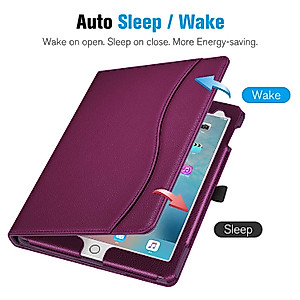 Fintie Case for iPad Pro 9.7 Inch 2016 Release Tablet- [Corner Protection] Multi-Angle Viewing Folio Smart Stand Back Cover with Pocket, Pencil Holder, Auto Wake/Sleep, Purple