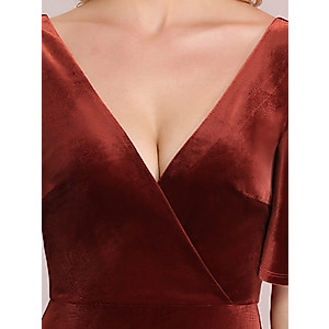 Ever-Pretty Women's Retro Evening Gown A Line V-Neck Wrap Velvet Long Formal Dresses Maroon US8