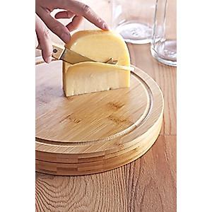 Juvale Cheese Board Set - Charcuterie Board and Cheese Tools, Cheese and Meat Board, Includes 1 Bamboo Cutting Board and 4 Piece Knife Tools, 10.2" x 10.2" x 1.5"