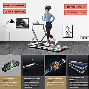 RHYTHM FUN Treadmill 2-in-1 Folding Treadmill Under Desk Walking Treadmill with Foldable Handrail Wide Tread Belt Super Slim Mini Quiet Home Treadmill with Smart Remote Control and Workout App（Sliver）