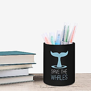 Save The Whales Round PU Leather Pen Holder Desk Organizer Storage Container Pencil Container Brush Scissor Box