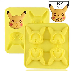 CUTIA 4-in-1 Silicone Pokemon Mousse Cake Mold, Pikachu Ice Pastry Mold Trays for Baking,Icing and DIY