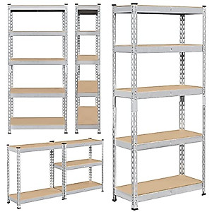 Topeakmart 2 PCS 5-Tier Utility Shelves, Metal Storage Shelves Garage Shelving Unit Adjustable Garage Storage Shelves Storage Racks Heavy Duty Shed Shelving- Silver, 27.5 x 12 x 60 Inch