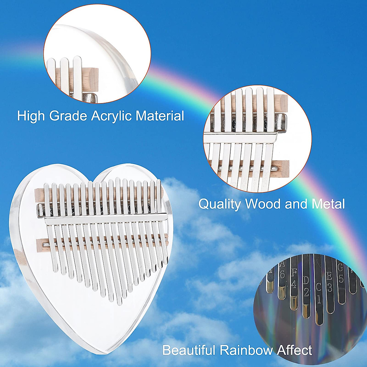 Kalimba Thumb Piano 17 Keys, Clear Finger Piano Kalimba with Tune Hammer and Study Instruction for Gift Kids Adult Beginners Professional