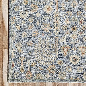 Trade AM Ox Bay Hand Tufted Traditional Abstract Floral Wool Area Rug, Slate Blue, 9' x 12' (Alice-AB)