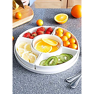 Sweese 707.001 Porcelain Divided Serving Dishes, Relish Tray, Serving Bowls for Parties - Perfect for Chips and Dip, Veggies, Candy and Snacks, White