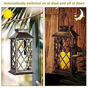 Solar Lantern, IMAGE Solar Outdoor Lantern Waterproof and Durable, led Flicking Flameless Candle Mission Lights, Solar Hanging Lights for Patio, Pathway, Yard and Festival Decoration Amber Yellow
