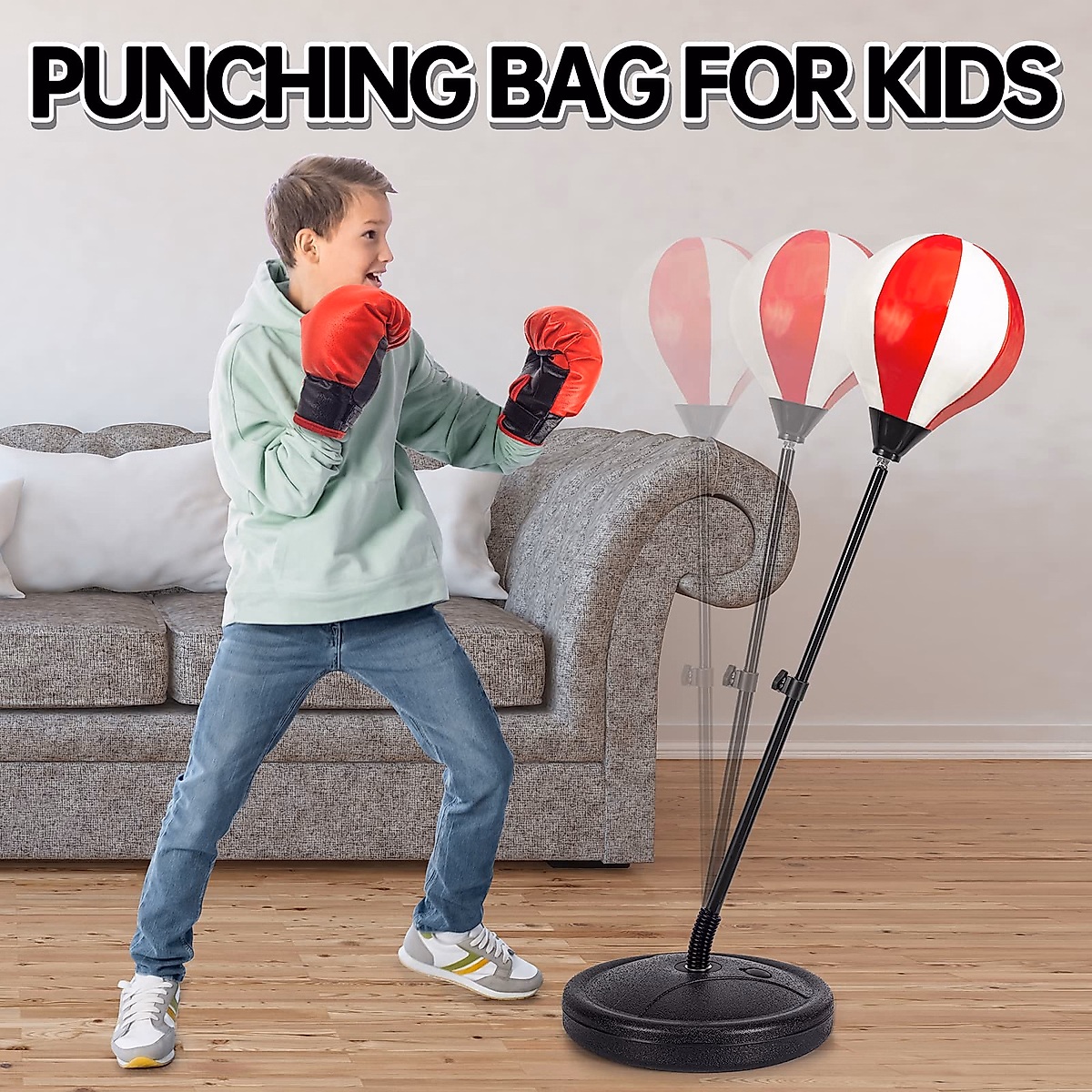 ShyLizard Punching Bag for Kids Included 2 Pack Boxing Gloves, Boxing Toys for Boys, Boxing Bag Sets with Height Adjustable Stand, Gifts for Boys & Girls Age 5,6,7,8,9,10 Years Old