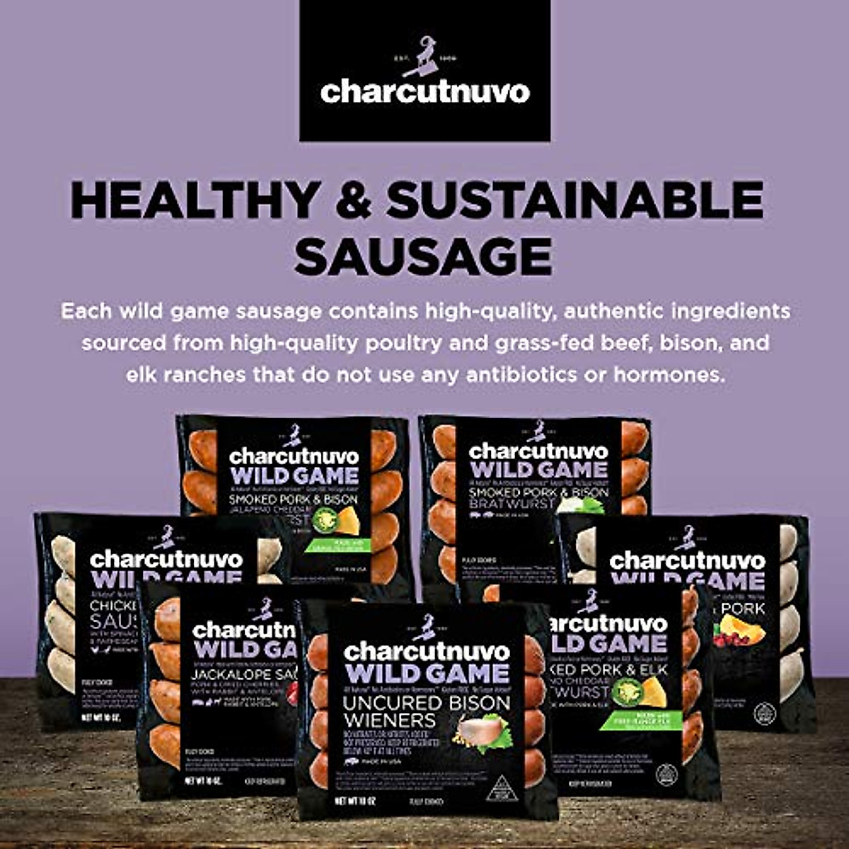 CharcutNuvo: Wild Game Bison Wieners - 10oz, 5 Pack - Fully Cooked and Smoked, Uncured Sausage Links - Paleo and Grass-Fed - No Antibiotics, Hormones, Gluten, Dairy or Sugar - No Nitrites or Nitrates