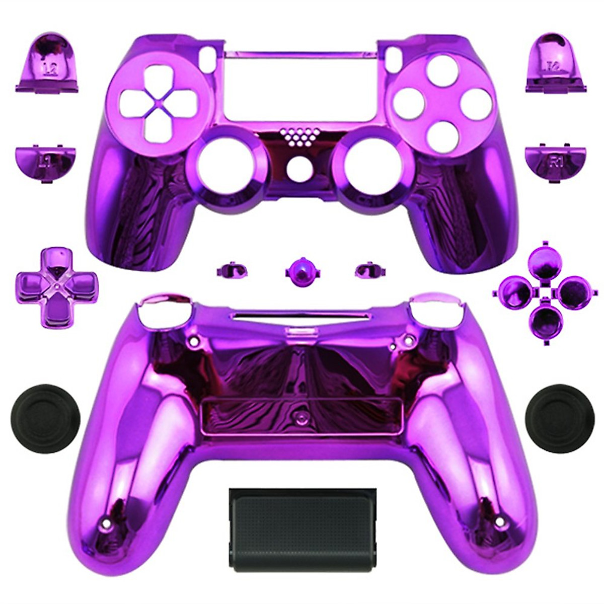 Ambertown Special Custom Full Housing Shell Case Cover with Buttons for PS4 for Sony Playstation 4 Dualshock 4 Wireless Controller - Chrome Purple/Rose Red