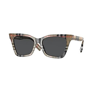 BURBERRY Elsa BE4346 394487 53MM Vintage Check/Dark Grey Rectangular Sunglasses For Women + BUNDLE With Designer iWear Complimentary Eyewear Kit