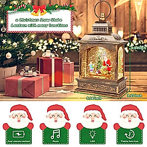 Christmas Snow Globe, Musical Snow Globe Lights with 6 Hour Timer and 39In USB Batteries Powered, Retro Style Holiday Glitter Globe for Xmas Home Decoration and Santa Gifts