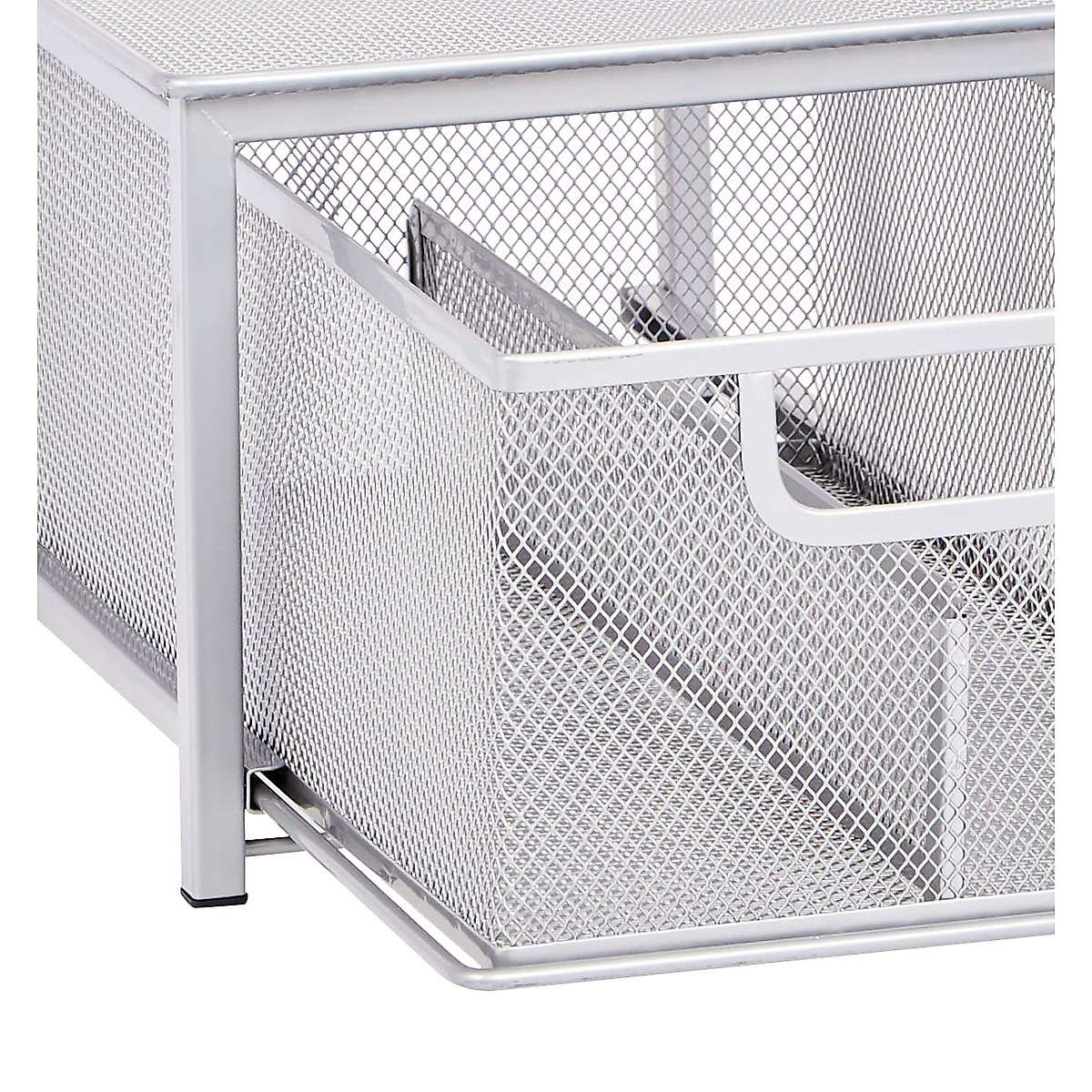 Amazon Basics Mesh Sliding Basket Drawer Storage Shelf Organizer, Silver