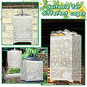 Large Bird Cage Cover Bird Cage Seed Catcher Bird Cage Liner Net Bird Cage Skirt Guard Birdcage ,Adjustable Nylon Mesh Net for Parrot Parakeet Macaw Round Square Cage Daisy Design (White,X-Large)