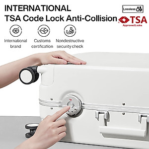 mixi Carry On Luggage 20'' Travel Suitcase Rolling Luggage Aluminum Frame PC Hardside with Spinner Wheels & TSA Lock - Smoke White