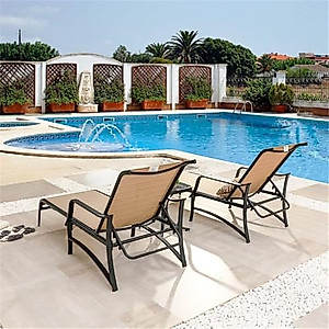 PatioFestival 3-Piece Metal Outdoor Chaise Lounger Set in Beige & Black