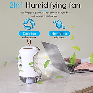 ladoweir Rotating Humidification USB Desktop Fan, 3600 mAh Battery Operated Portable Personal Fan With LED Warm Night Light, Three Speeds Adjustable for Home, Office And Bedroom