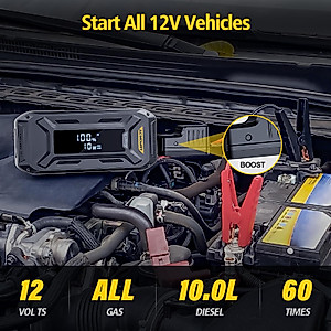 Acmount Car Jump Starter, 5000A Peak Jump Starter Battery Pack(All Gas & 10.0L Diesel Engine), 12V Portable Battery Charger Jump Starter with 3” LCD Display, USB Quick Charge and LED Light
