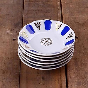 Hakan Traditional Melamine Turkish Teacup Saucers, Authentic Design Tea Glass Plates, Non-Breakable, 6 Pcs, 3.9 in (Blue)