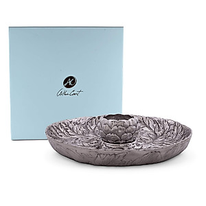 Arthur Court Designs Metal Chip and Dip Platter in Artichoke Pattern Sand Casted in Aluminum with Artisan Quality Hand Polished Designer Tarnish-Free 14.5 inch Diameter