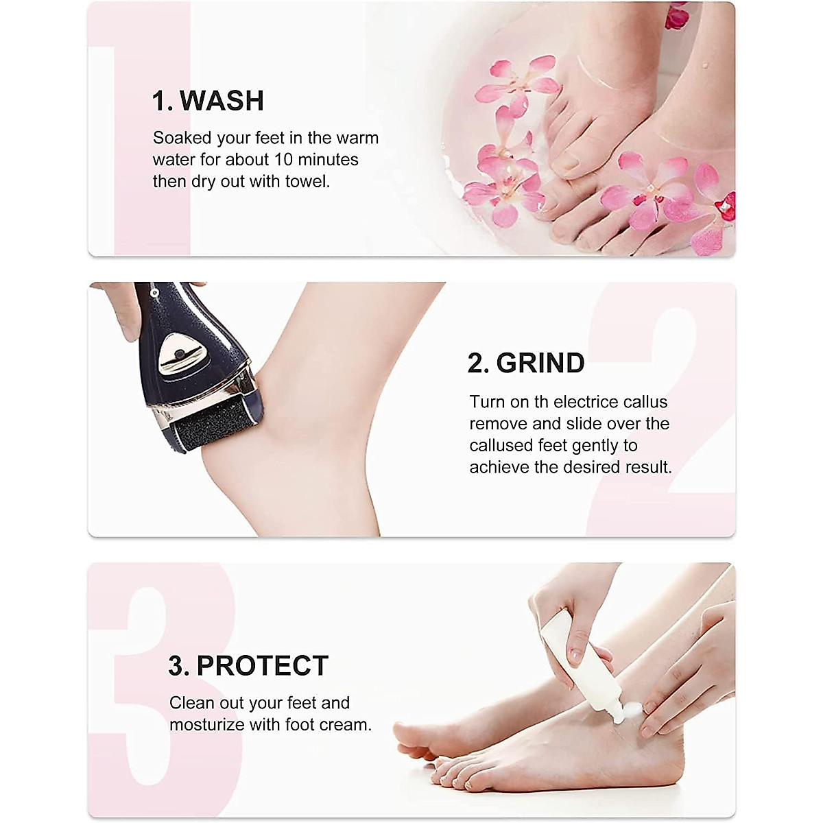 Electric Feet Callus Removers Rechargeable, Portable Electronic Foot File Pedicure Tools, Electric Callus Remover Kit, Professional Pedi Feet Care for Dead, Hard Cracked Dry Skin Ideal Gift (Black)