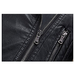 LJYH Boys Girls Fashion Collar PU Leather Jackets Kids Black Outdoor Zipper Coats 7/8yrs