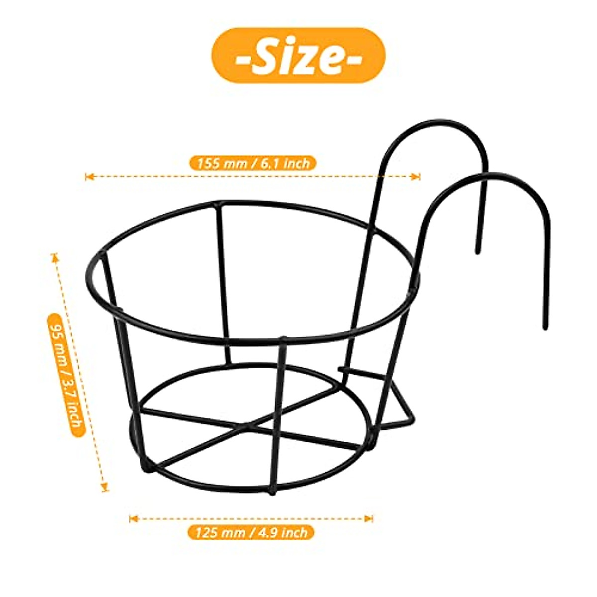 defutay Hanging Railing Planters, 4 Pack Round Flower Pot Holders,Metal Pot Plant Baskets for Balcony,Garden,Indoor & Outdoor(Black,4 PCS)