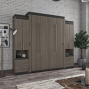 Atlin Designs 104" Queen Murphy Bed with 2 Storage Cabinets in Bark Gray
