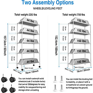 pouseayar Wire Shelving Unit 5 Tier NSF Metal Shelf, 750lbs Capacity Adjustable Storage Rack with Wheels & Shelf Liners for Garage Kitchen Office Bathroom, 60" H x 30" L x 14" D - White Set of 2