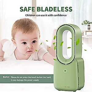 Misby Desk Fan, Portable Bladeless Fan 11.8 inch Personal Cooling Fan with 4 Speeds, Leafless 5 Colors LED Lights Touch Control Small Quiet Table Fans For Home, Bedroom, Office(Green)
