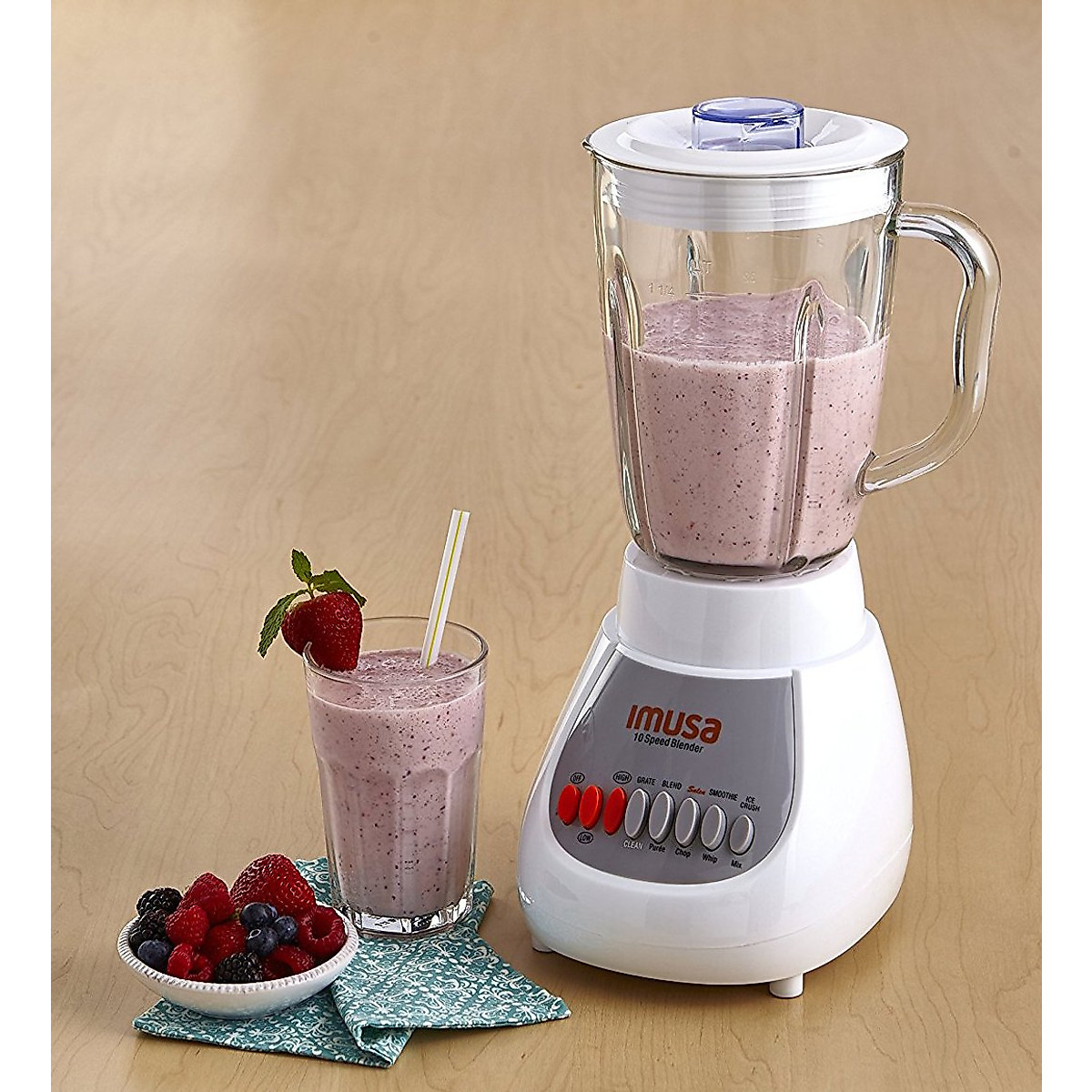 IMUSA USA GAU-80313W 10-Speed Countertop Blender with 42 oz Glass Jar, White