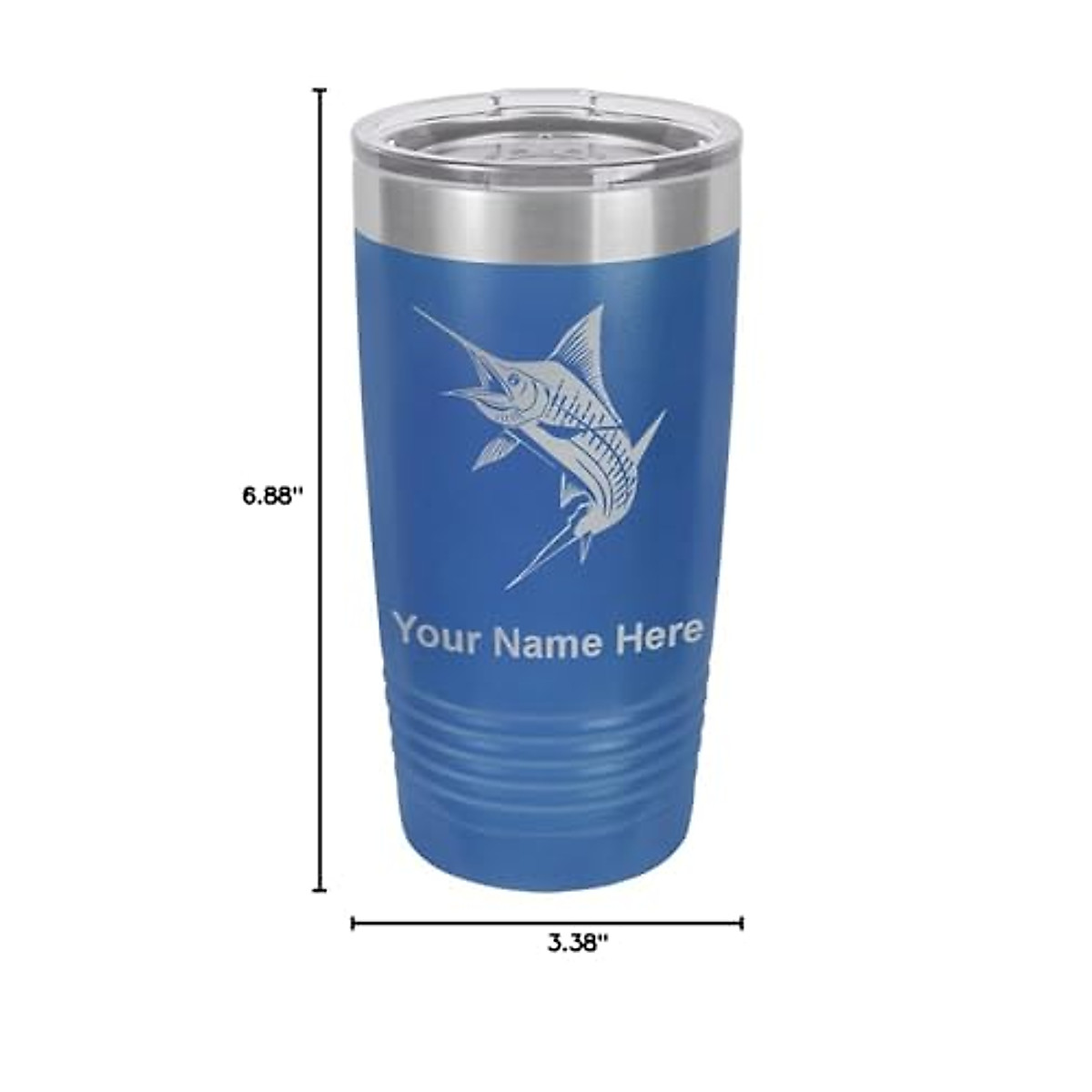 LaserGram 20oz Vacuum Insulated Tumbler Mug, Marlin Fish, Personalized Engraving Included (Dark Blue)