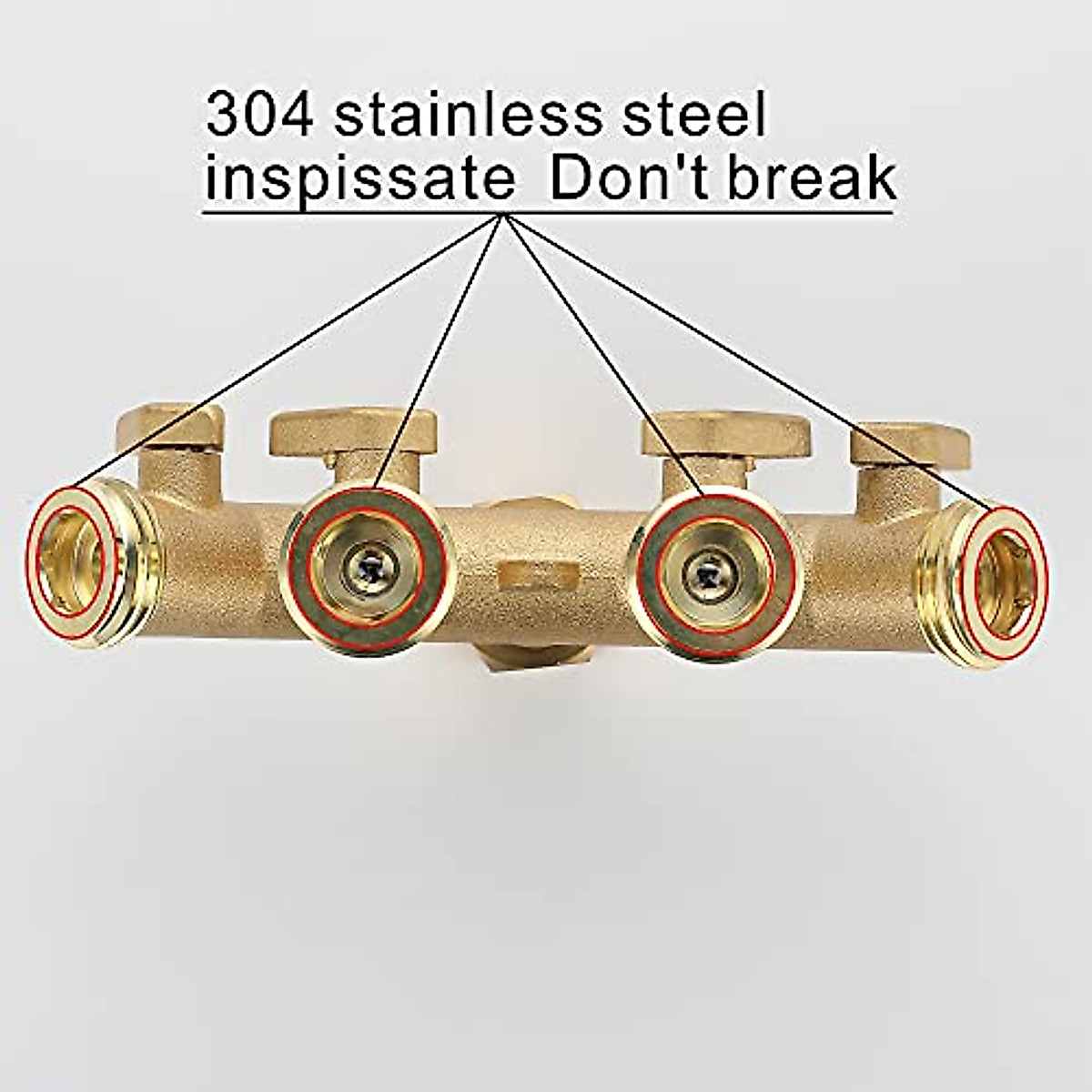 improved Heavy Duty Solid Brass 4 Way Garden Hose Splitter Nozzle Switcher Connector 4 Way Hose Splitter Shut-Off Valves for Garden Irrigation Watering 304 stainless steel Hose Connector (4 Way)