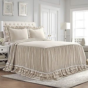Lush Decor Ella Vintage Chic Ruffle Lace Bedspread Neutral Farmhouse Style Lightweight 3 Piece Set King