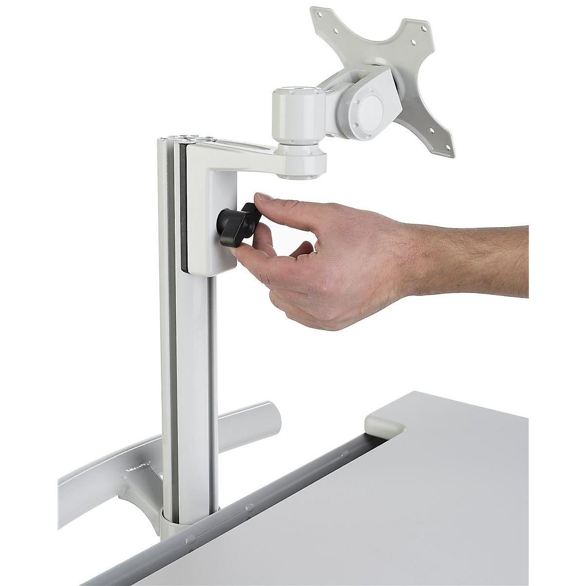 Displays2go Mobile Desk with Monitor Display & Keyboard Tray, Locking Wheels, Steel, Plastic, MDF – Gray (DWMDC1M)