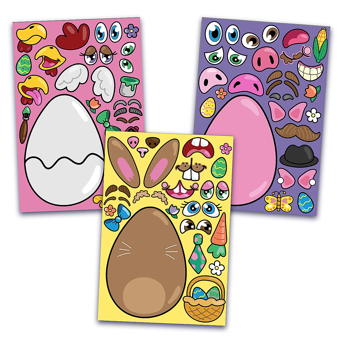 JOYIN 24 PCS Easter Mix and Match Make a Face Animal Stickers with Easter Egg Themed Pig, Bunny, Chicken, Cow, Sheep, Duck Party Favor Supplies, Art and Craft